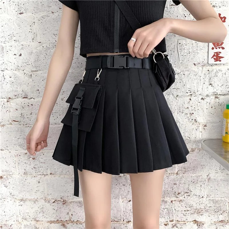 Gothic Streetwear Pleated Skort with Belt – Two Moody