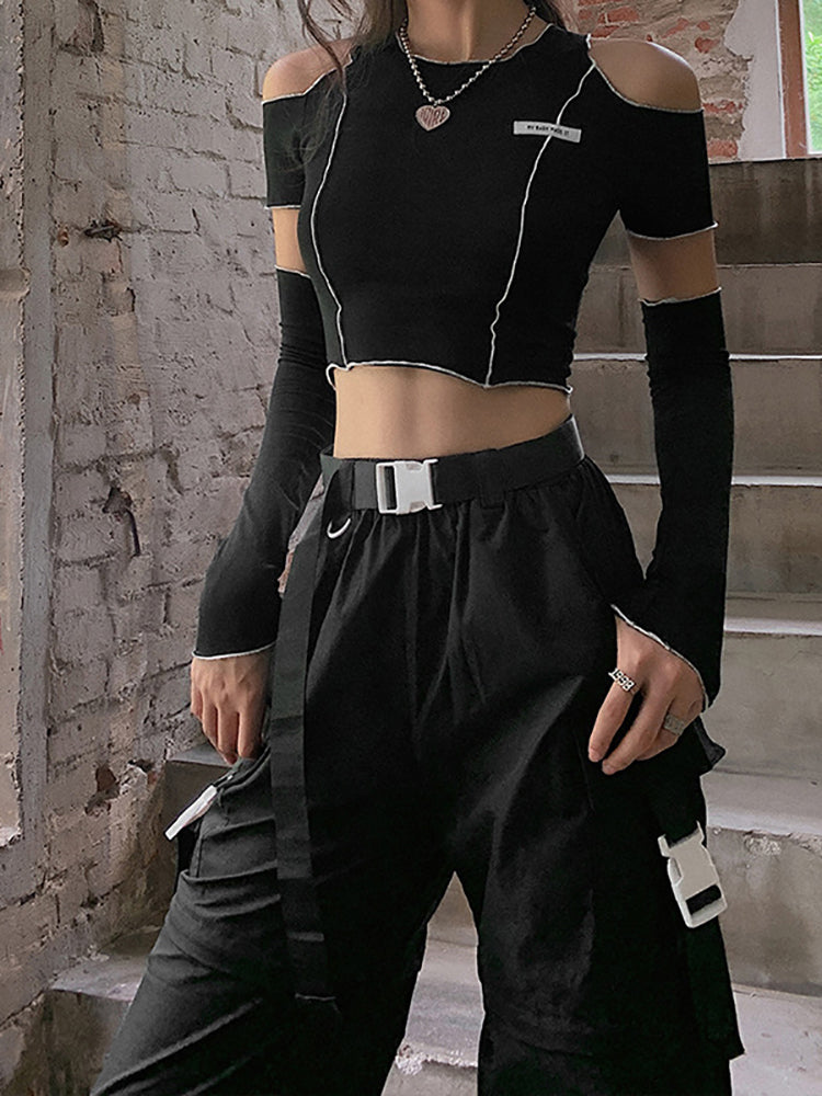 Patchwork Open Shoulder Crop Top – Two Moody